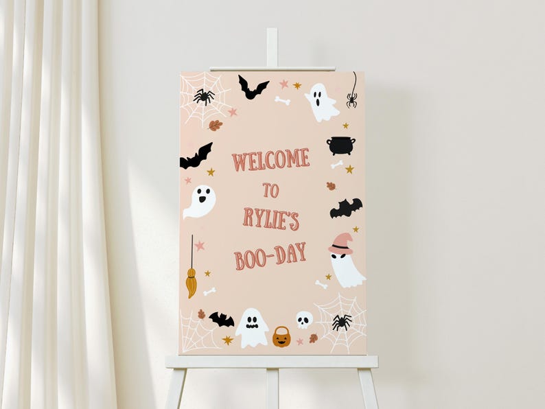 Editable Halloween Birthday Welcome Sign Pink Spooky One Birthday Sign ...