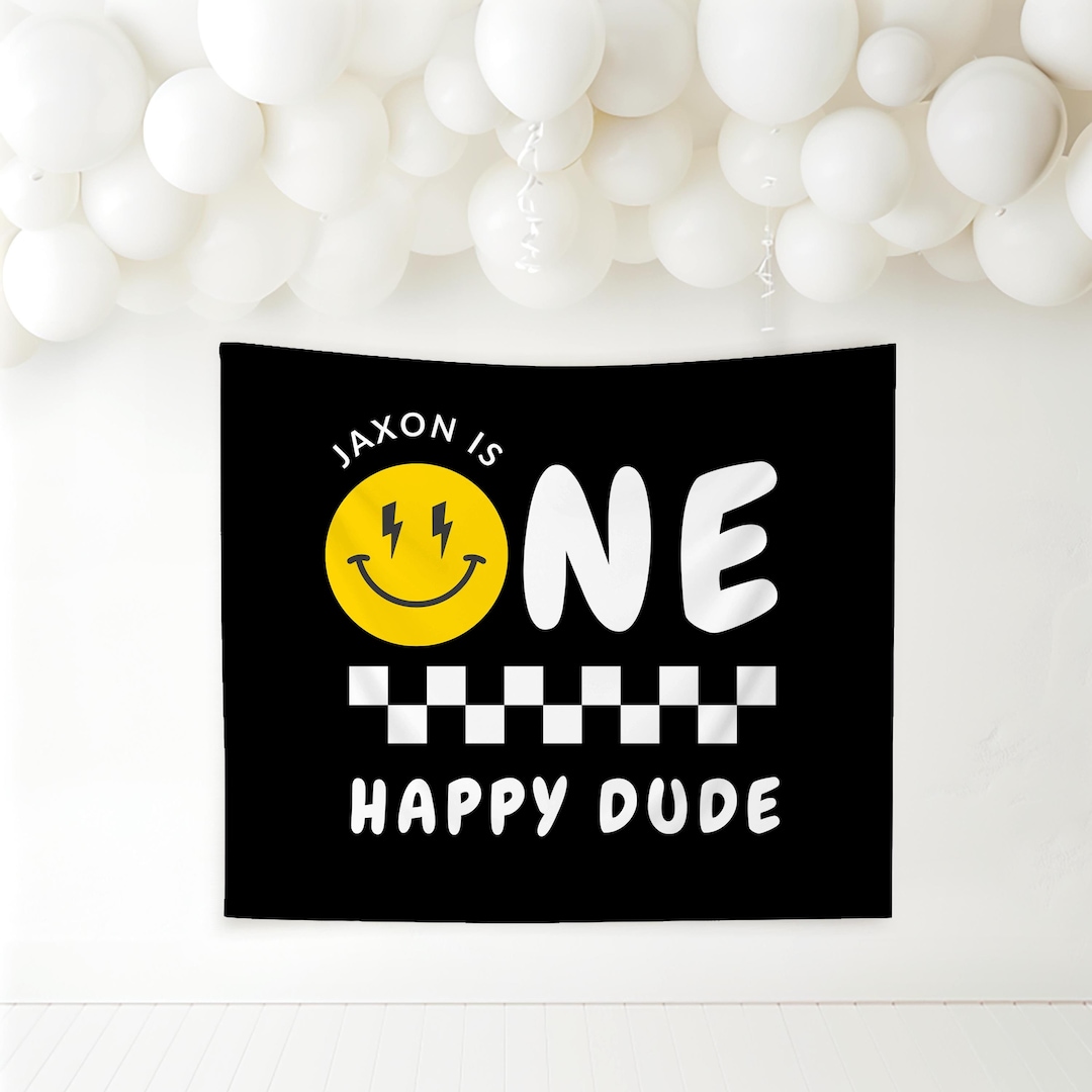 One Happy Dude Custom Birthday Banner Smiley Face Birthday Party Theme ...