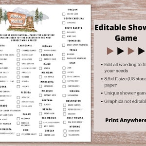 National Parks Visited Game Checklist, National Park Shower Game ...