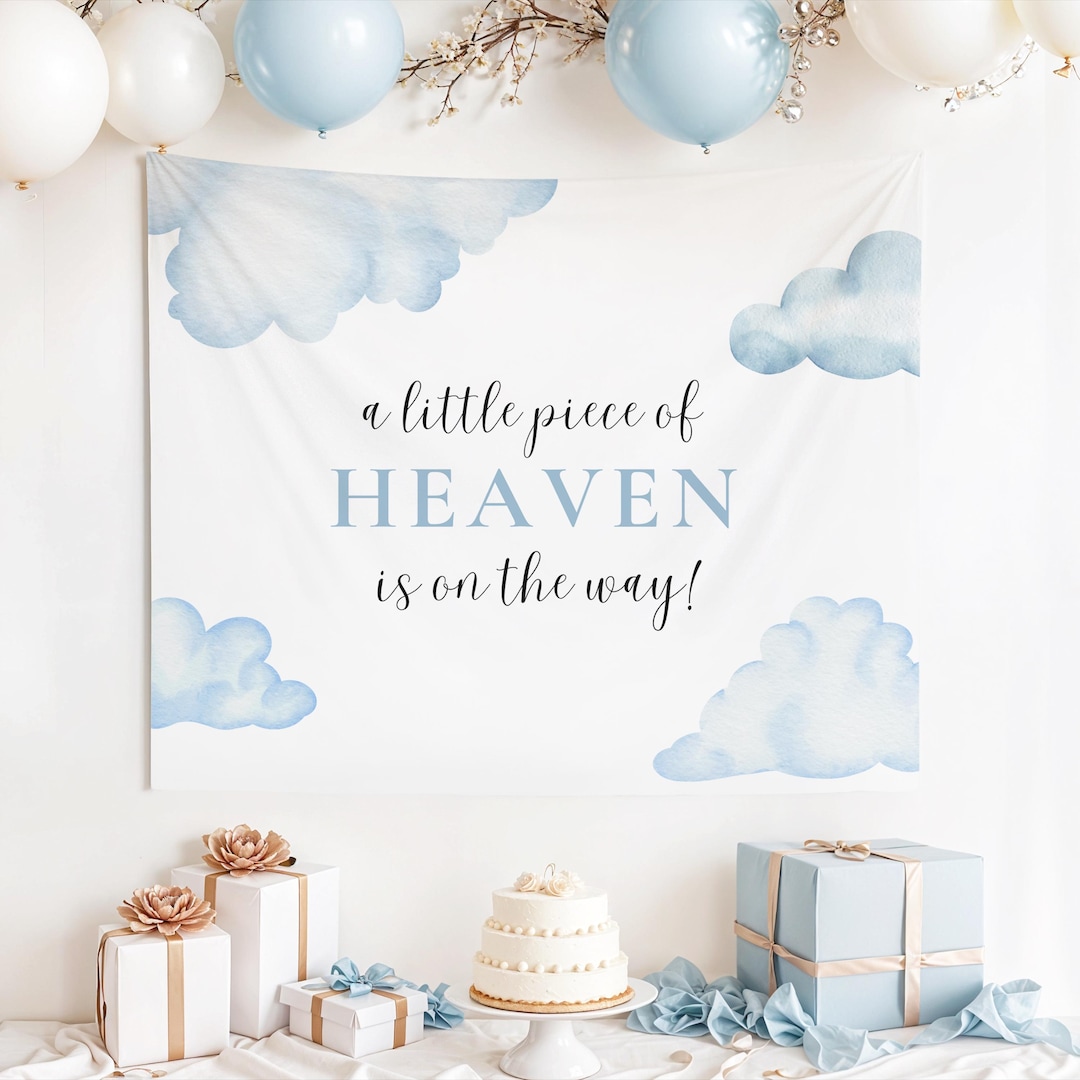 A Little Piece of Heaven Baby Shower Sign Photo Backdrop Blue Cloud ...