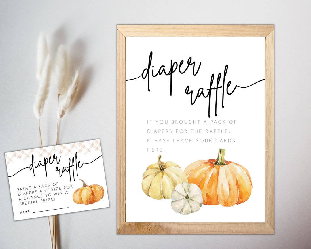 Pumpkin Diaper Raffle Card and Sign, Instant Download, Pumpkin Baby ...