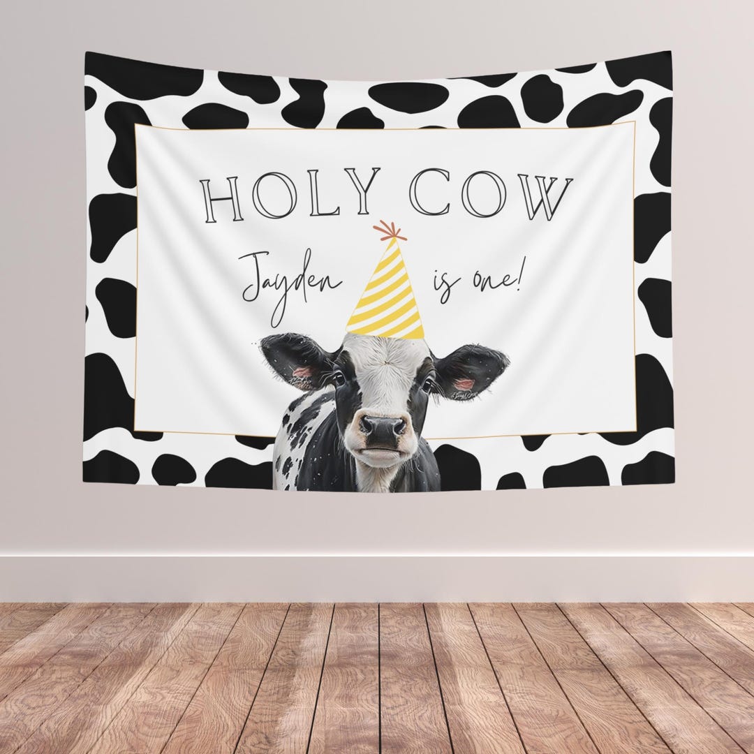 Holy Cow Birthday Backdrop Personalized Holy Cow I'm One Sign Cow 1st ...