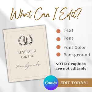 Editable Western Wedding Reserved Sign Template Modern Reserved Seating ...