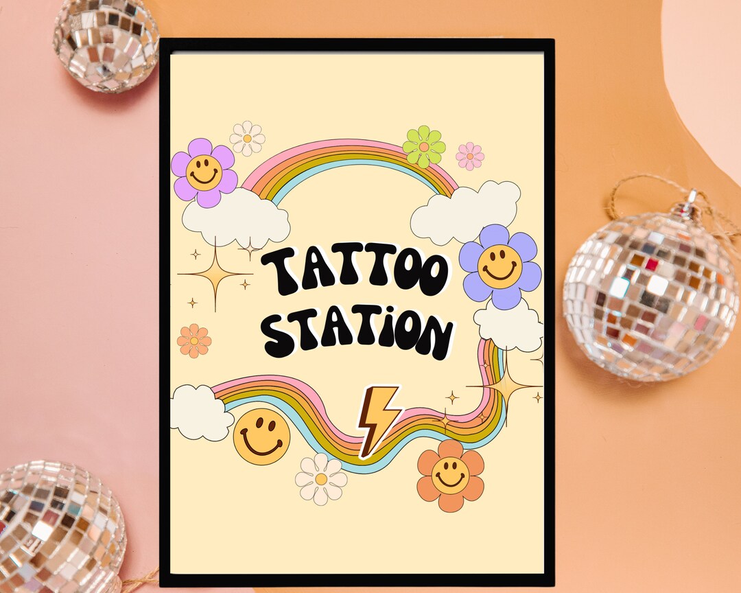 Printable Groovy Birthday Party Decor Groovy Tattoo Station Table Sign ...