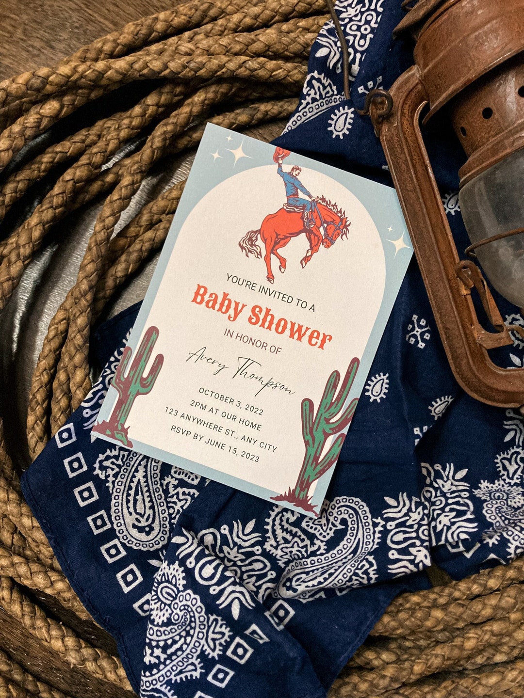 Editable Cowboy Baby Shower Invitation Template Western Baby Shower ...