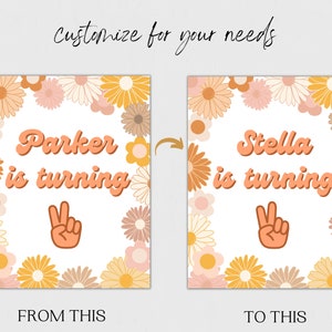 Editable Groovy Birthday Party Decor Two Groovy Birthday Party Sign ...