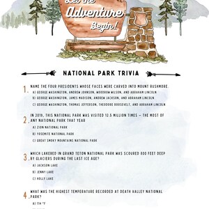 Printable National Park Trivia Game, Adventure Baby Shower, Adventure ...