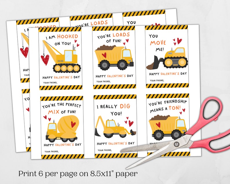 Printable Kid Valentine Day Cards Construction Valentine - Etsy