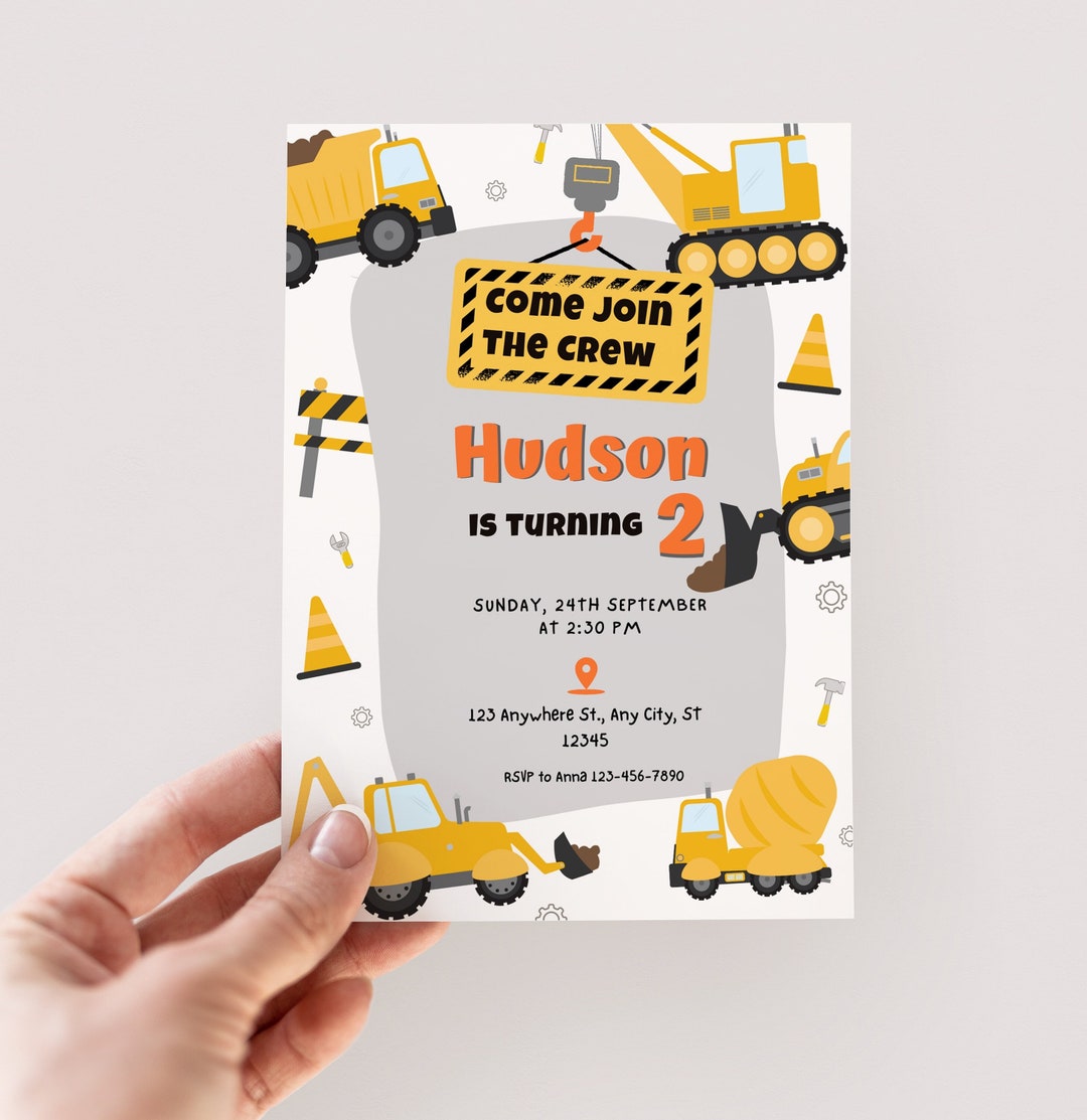 Editable Construction Birthday Party Invitation, Construction Theme ...