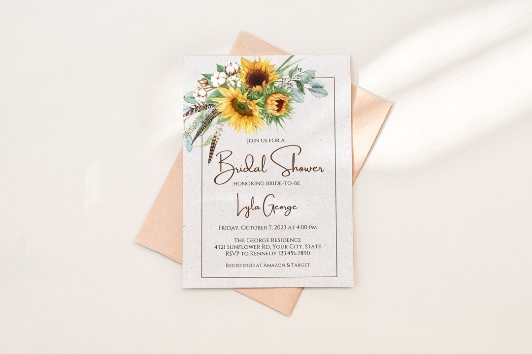 Editable Sunflower Bridal Shower Invitation Sunflower Wedding ...