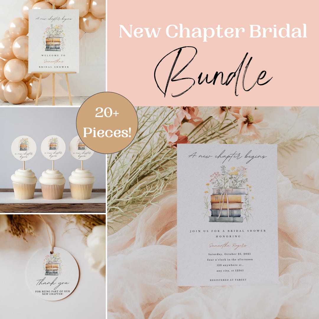 A New Chapter Begins Bridal Shower Bundle Storybook Theme Invite ...