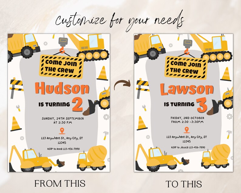 Editable Construction Birthday Party Invitation Construction - Etsy