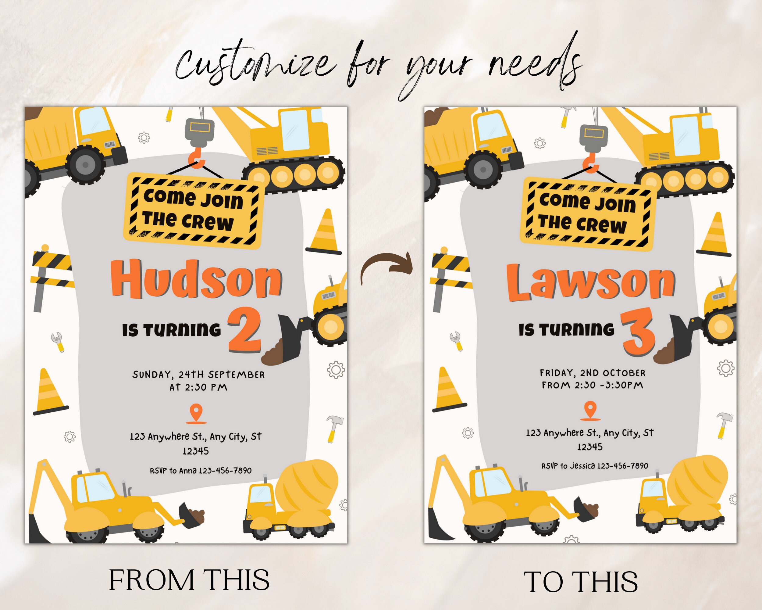 Construction Theme Party Invitations