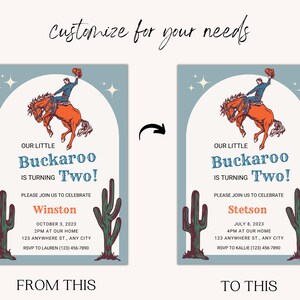 Editable Cowboy 2nd Birthday Invitation Western Cowboy Birthday Invitation Two Wild West ...