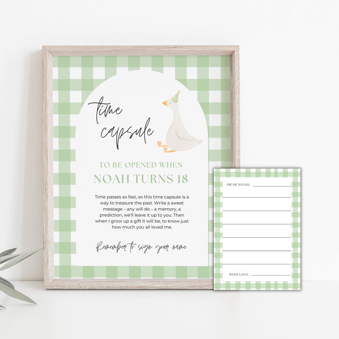 Editable Green Silly Goose Birthday Time Capsule First Birthday Goose ...