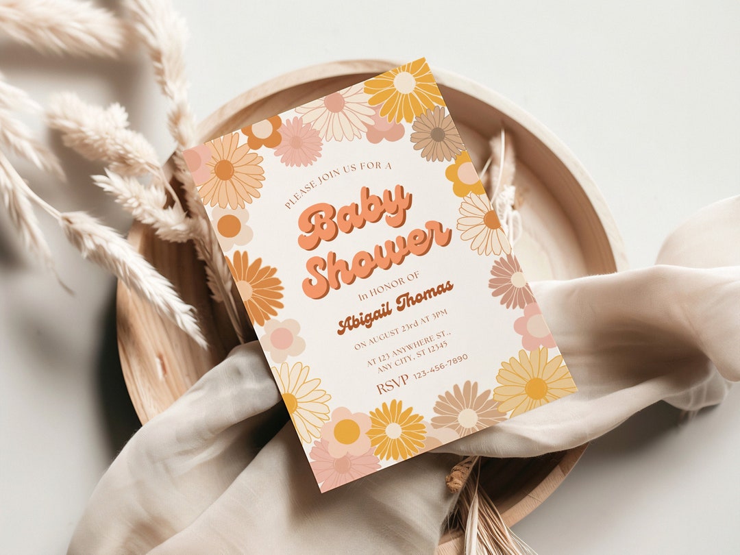 Editable Retro Floral Baby Shower Invitation Boho Baby Shower Ideas ...