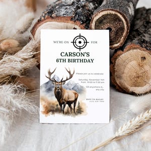 Editable Hunting Birthday Invitation Elk Hunting Boy Birthday Ideas for ...