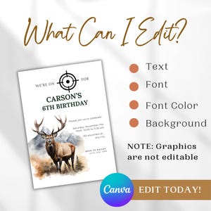 Editable Hunting Birthday Invitation Elk Hunting Boy Birthday Ideas for ...