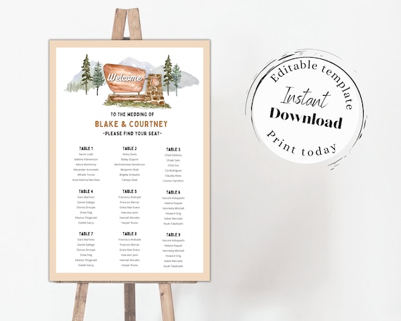 Editable National Park Seating Chart Template Instant - Etsy