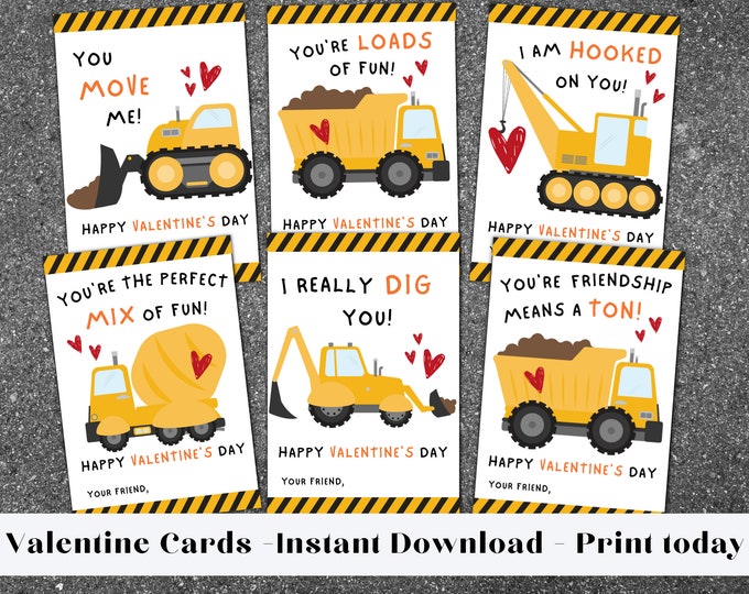 Construction Valentine's Day Cards, Kids Classroom Valentines ...