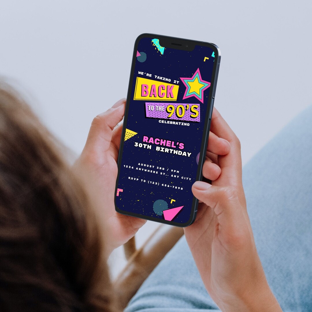 Editable 90s Theme 30th Birthday Party Evite Back to the 90s Throwback ...