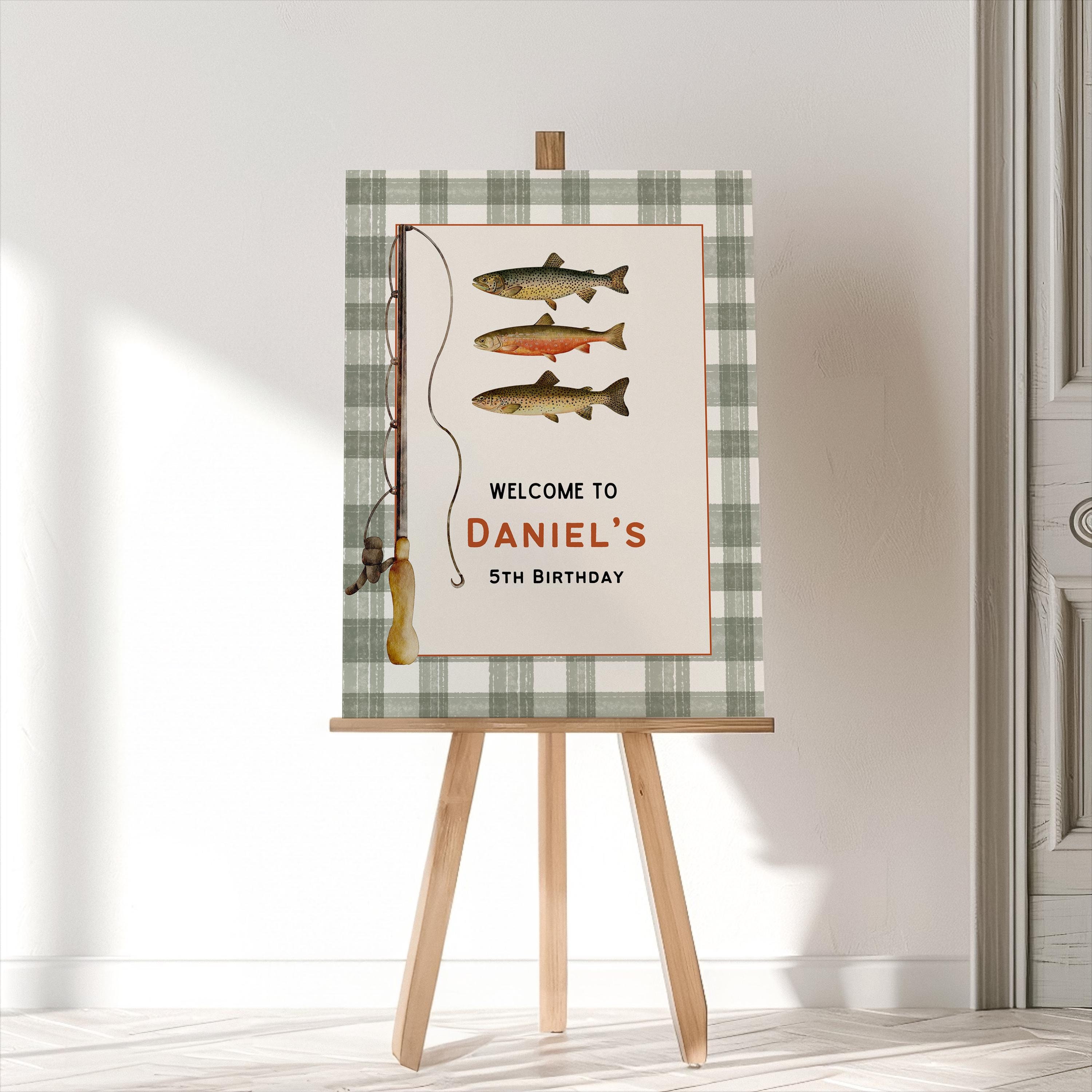 Editable Fisherman Theme Birthday Welcome Sign Template Fly Fishing ...