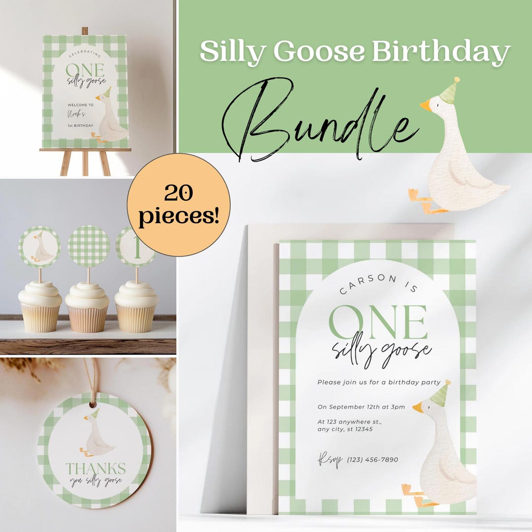 One Silly Goose Birthday Bundle Green Goose 1st Birthday Decor ...