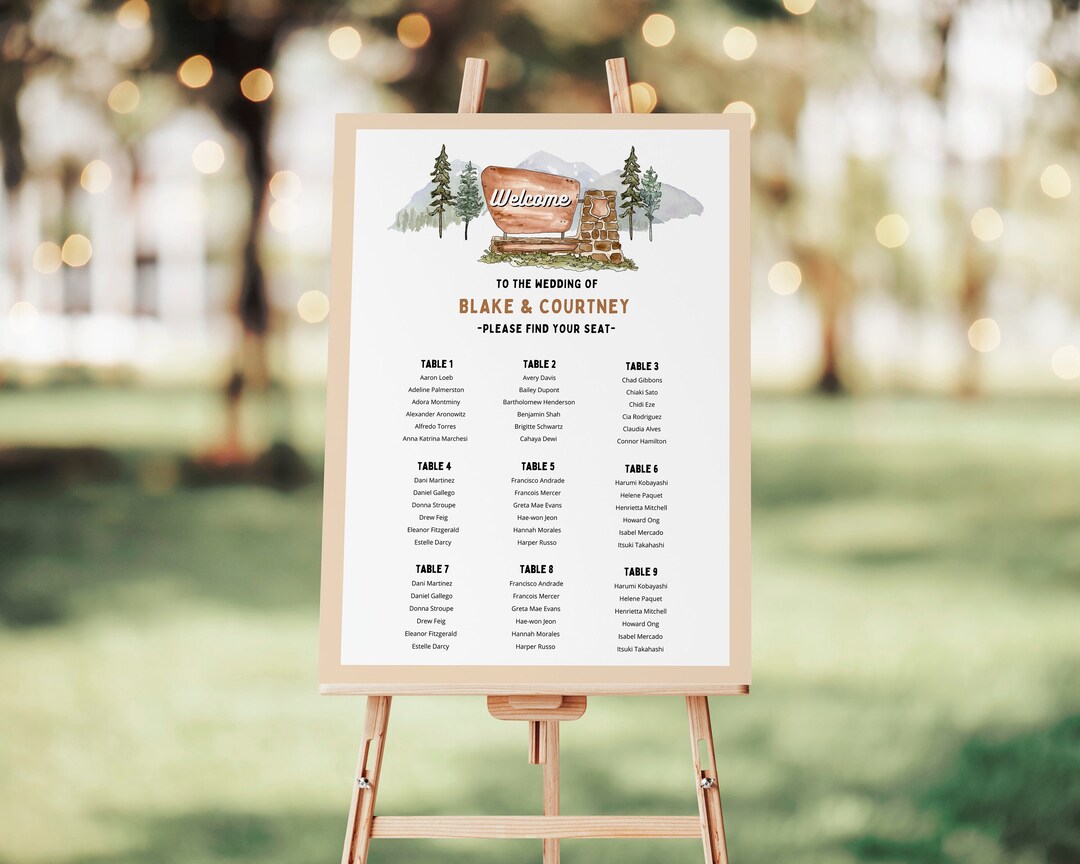 Editable National Park Seating Chart Template Mountain Seating Chart ...