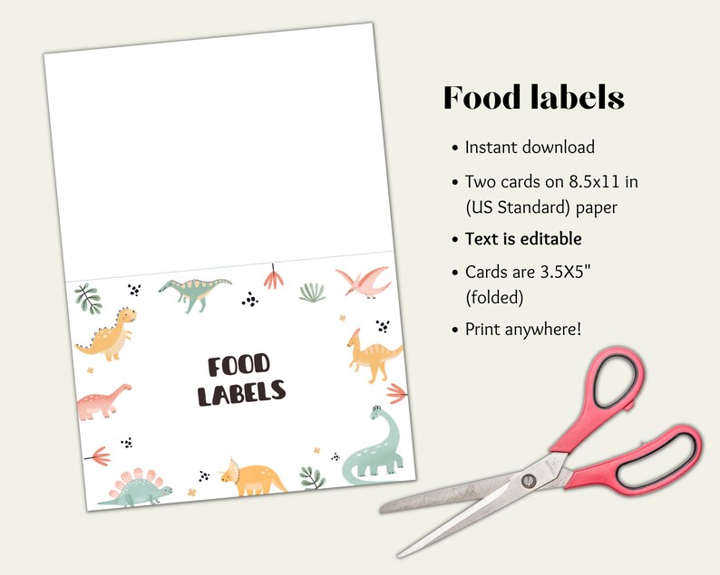 Editable Girl Dinosaur Food Labels, Instant Download, Pink Dinosaur ...