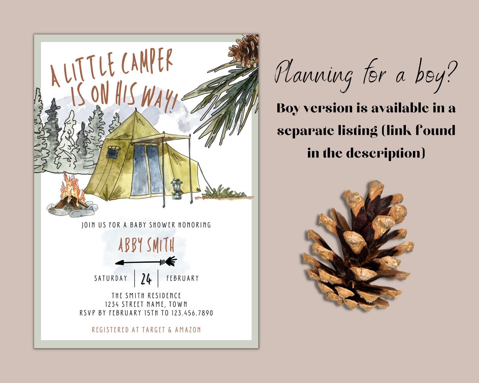Editable Camping Baby Shower Invitation Girl Camping Baby | Etsy