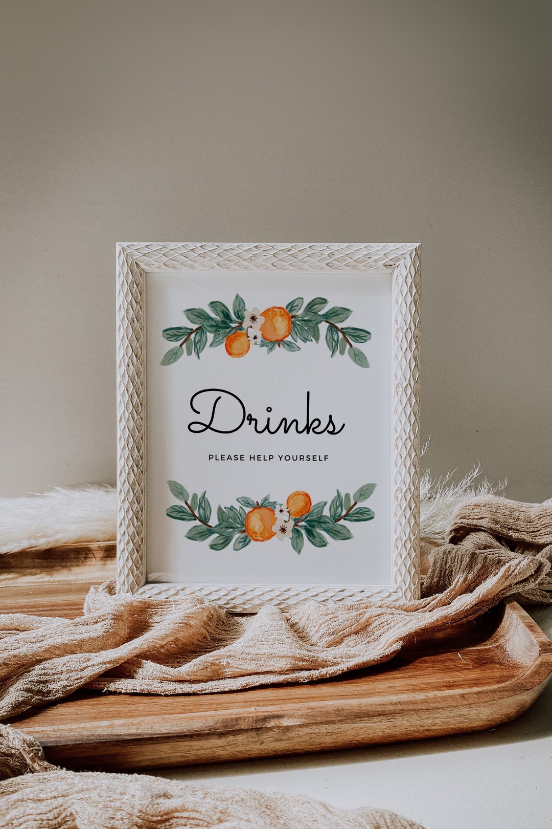 Printable Drinks Sign Cutie Theme Baby Shower Instant Download Orange ...