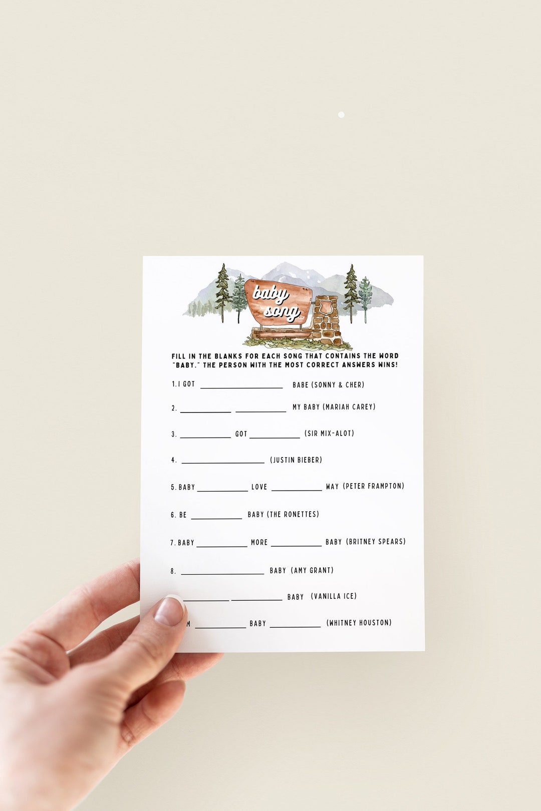 Printable Name That Baby Song Baby Shower Game National Park Baby ...