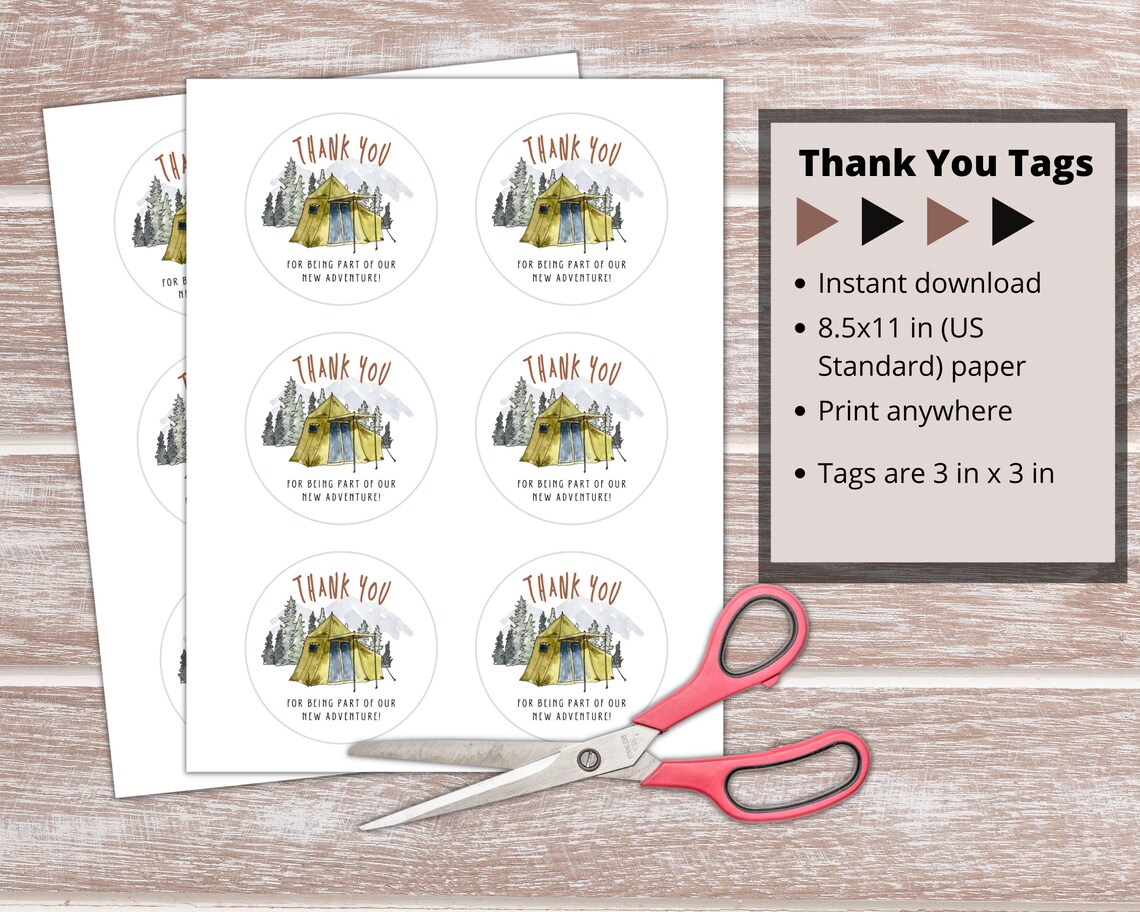 Printable Camping Thank You Tags Camping Baby Shower Party | Etsy