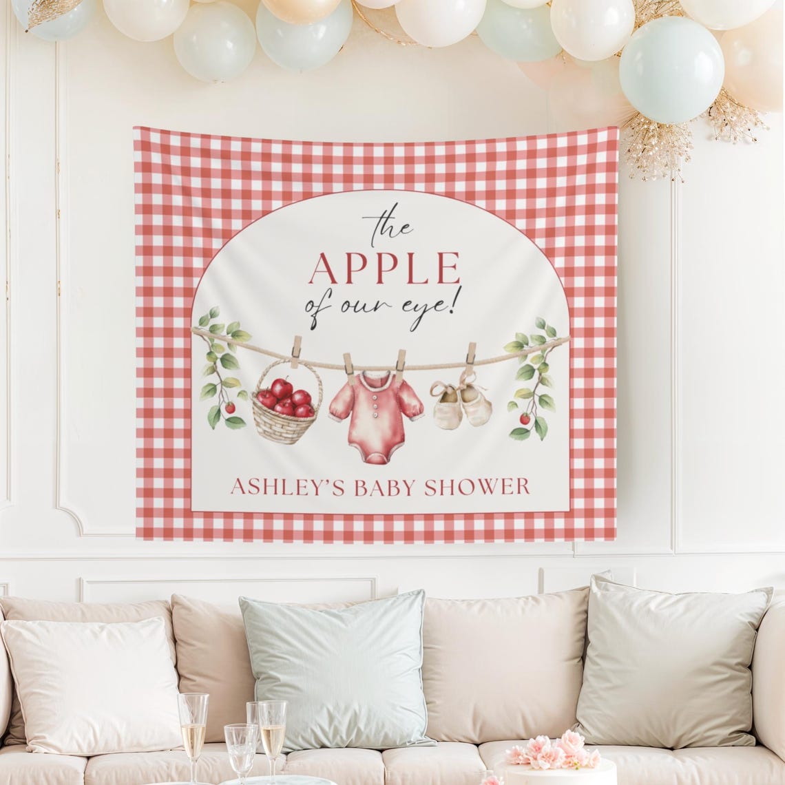 Apple Baby Shower Custom Banner the Apple of Our Eye Sign Fruit Baby ...