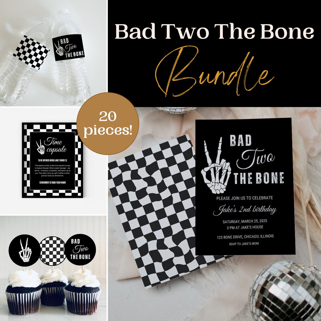 Bad Two the Bone Bundle 2nd Birthday Boy Decor Set Bad 2 the Bone ...