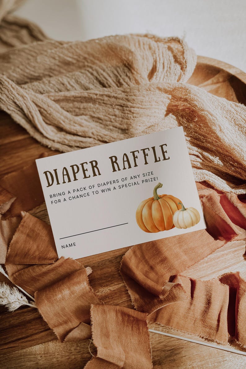 Printable Pumpkin Baby Shower Diaper Raffle Card Fall Baby Shower ...