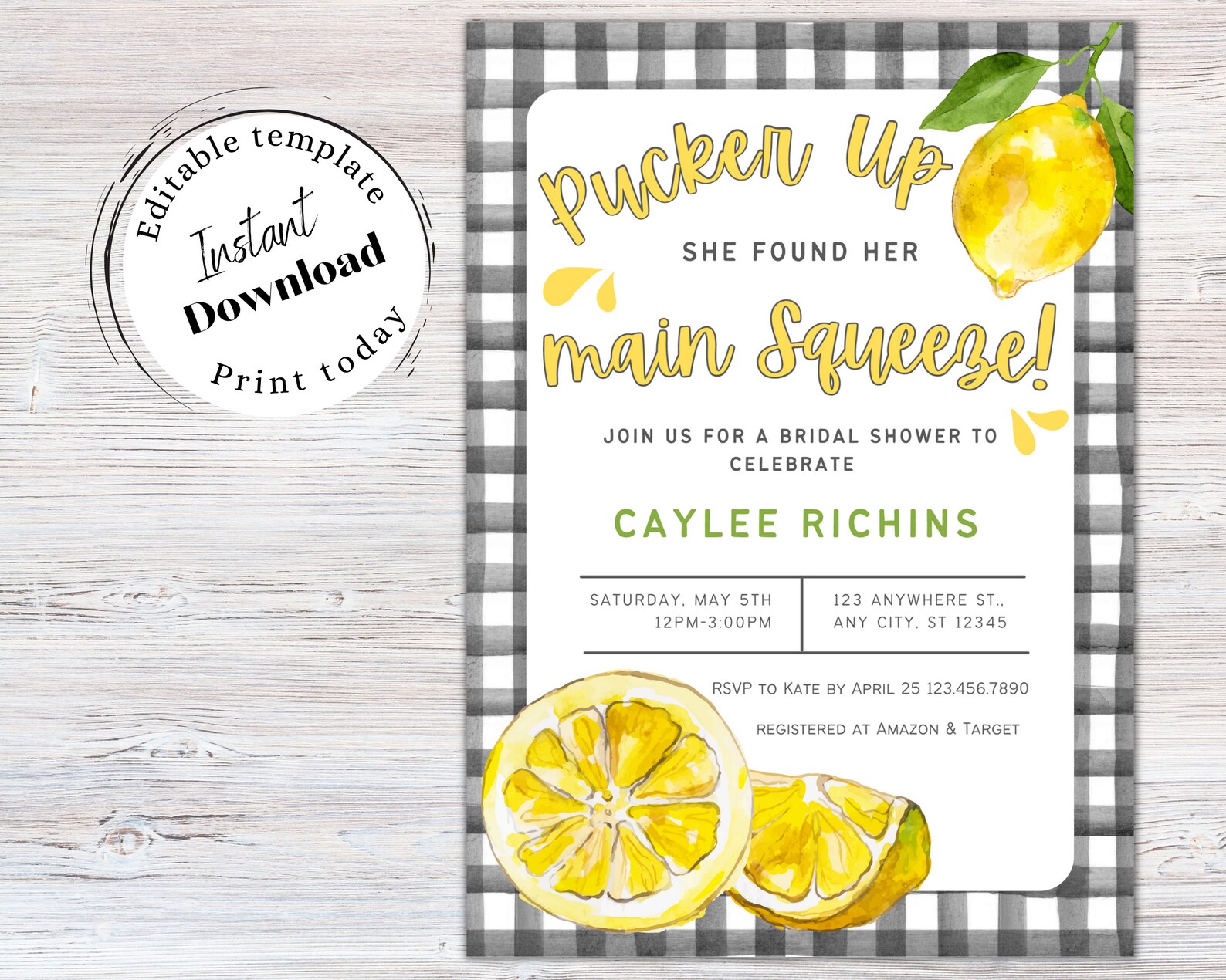 Editable Lemon Bridal Shower Invitation Instant Download - Etsy