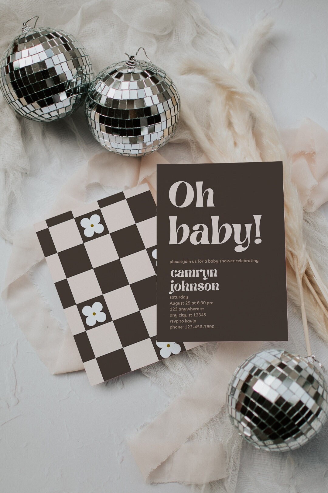 Editable Retro Baby Shower Invitation Checker Print Baby Shower Invite ...