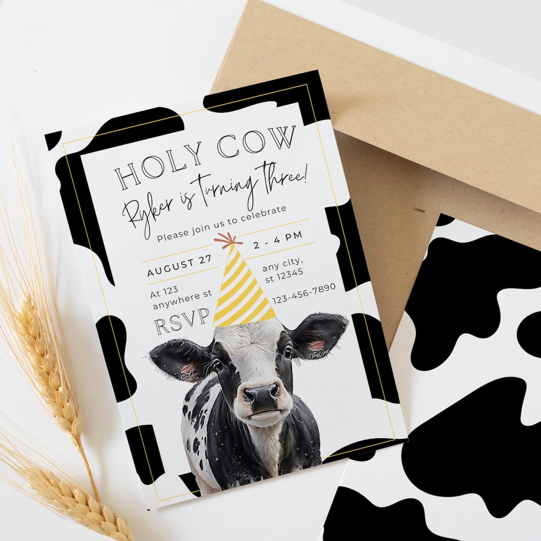 Editable Cow 3rd Birthday Invitation Farm Birthday Ideas Boy 3rd ...