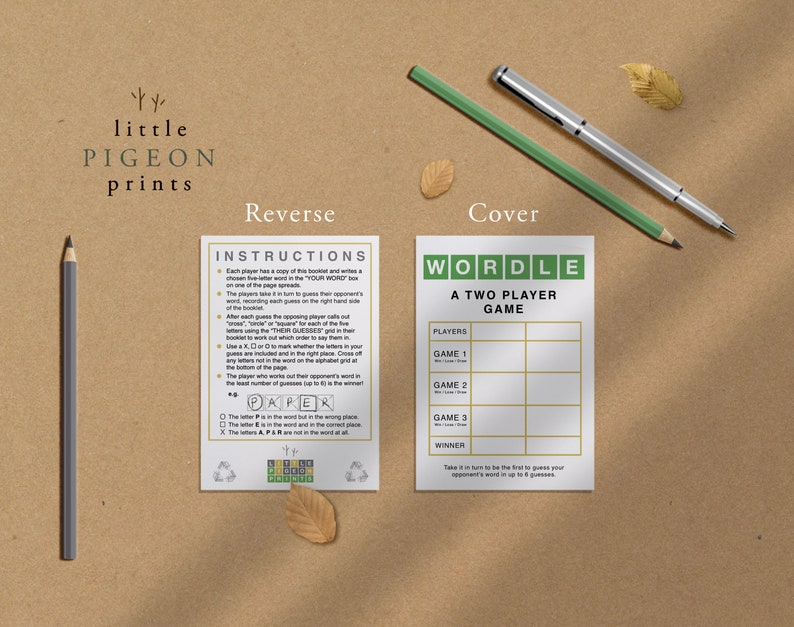 Wordle 2 Player Travel Game Mini Book Notebook Download Origami Gift - Etsy