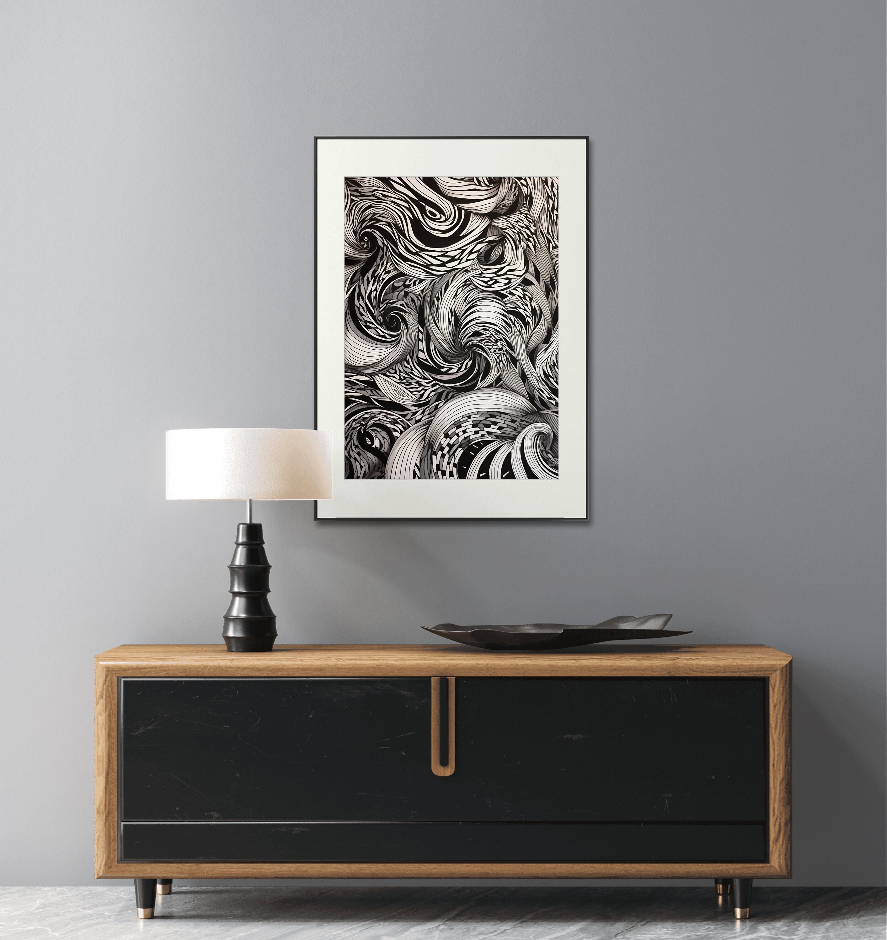 Abstract Black & White Wall Art Print: Harmonious Swirls - Etsy
