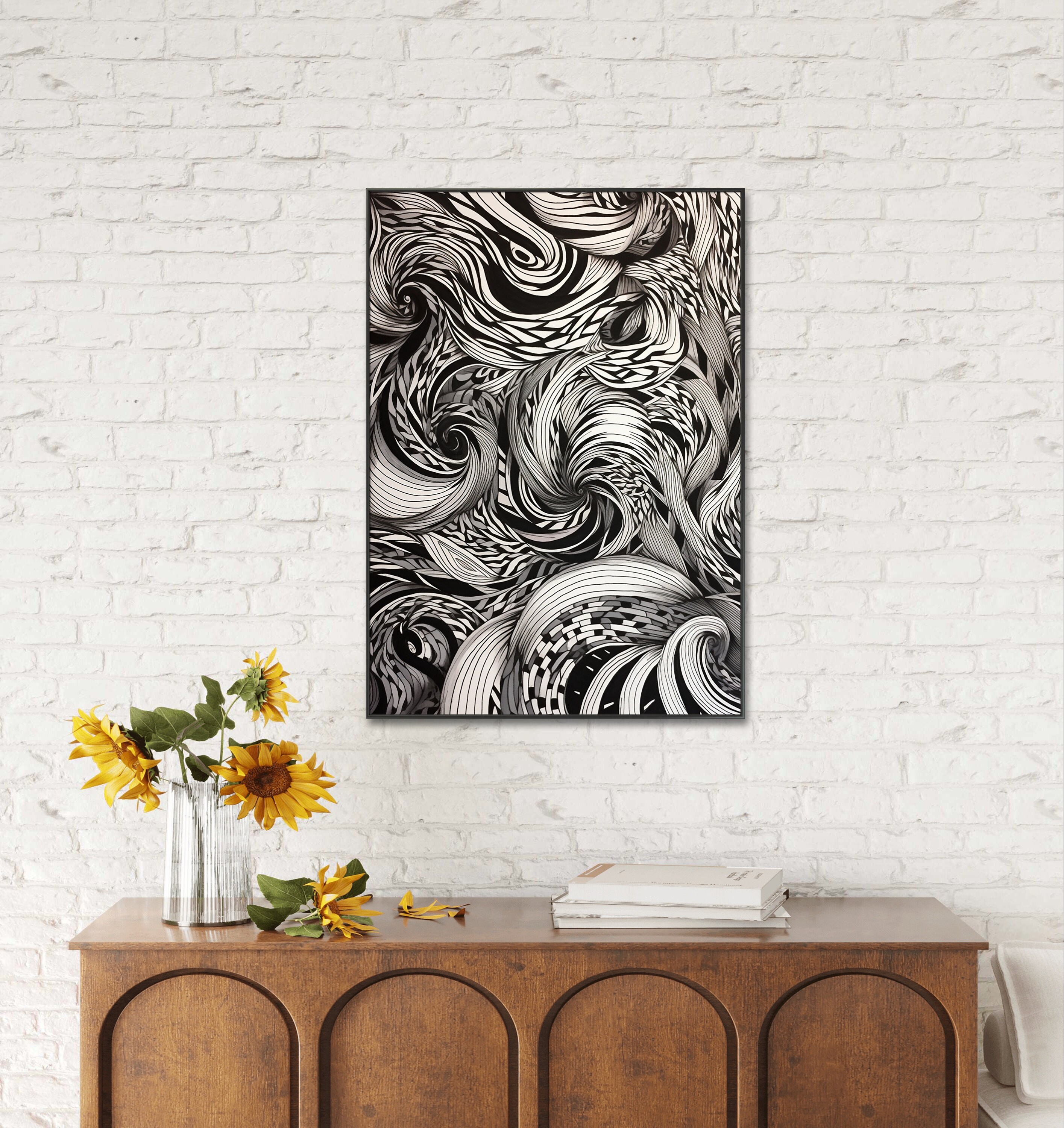 Abstract Black & White Wall Art Print: Harmonious Swirls - Etsy