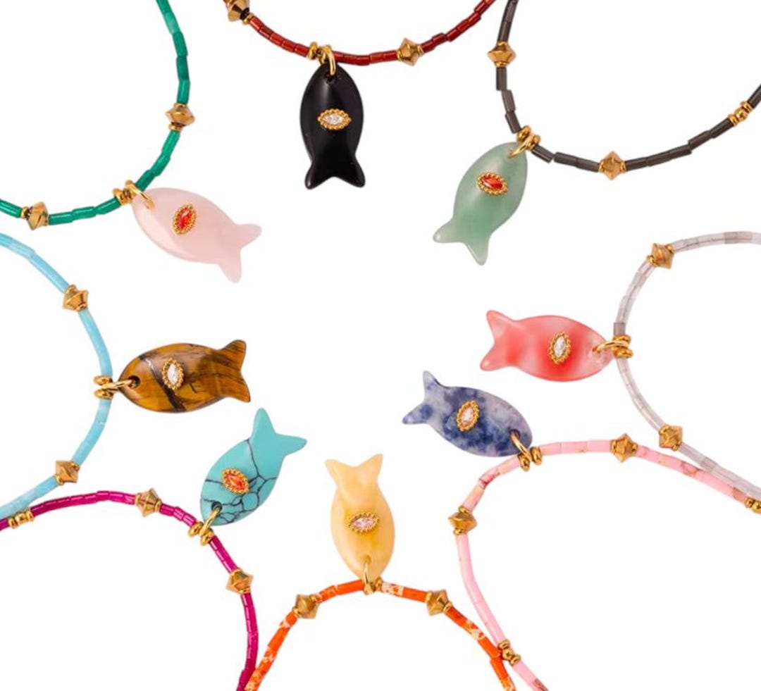 Pesca Natural Gemstone Fish Necklace - Adjustable 16-18.5” - Etsy