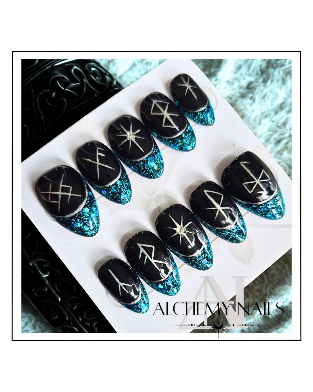 Press-on Nails With Viking Runes and Glitter French Tip - Etsy