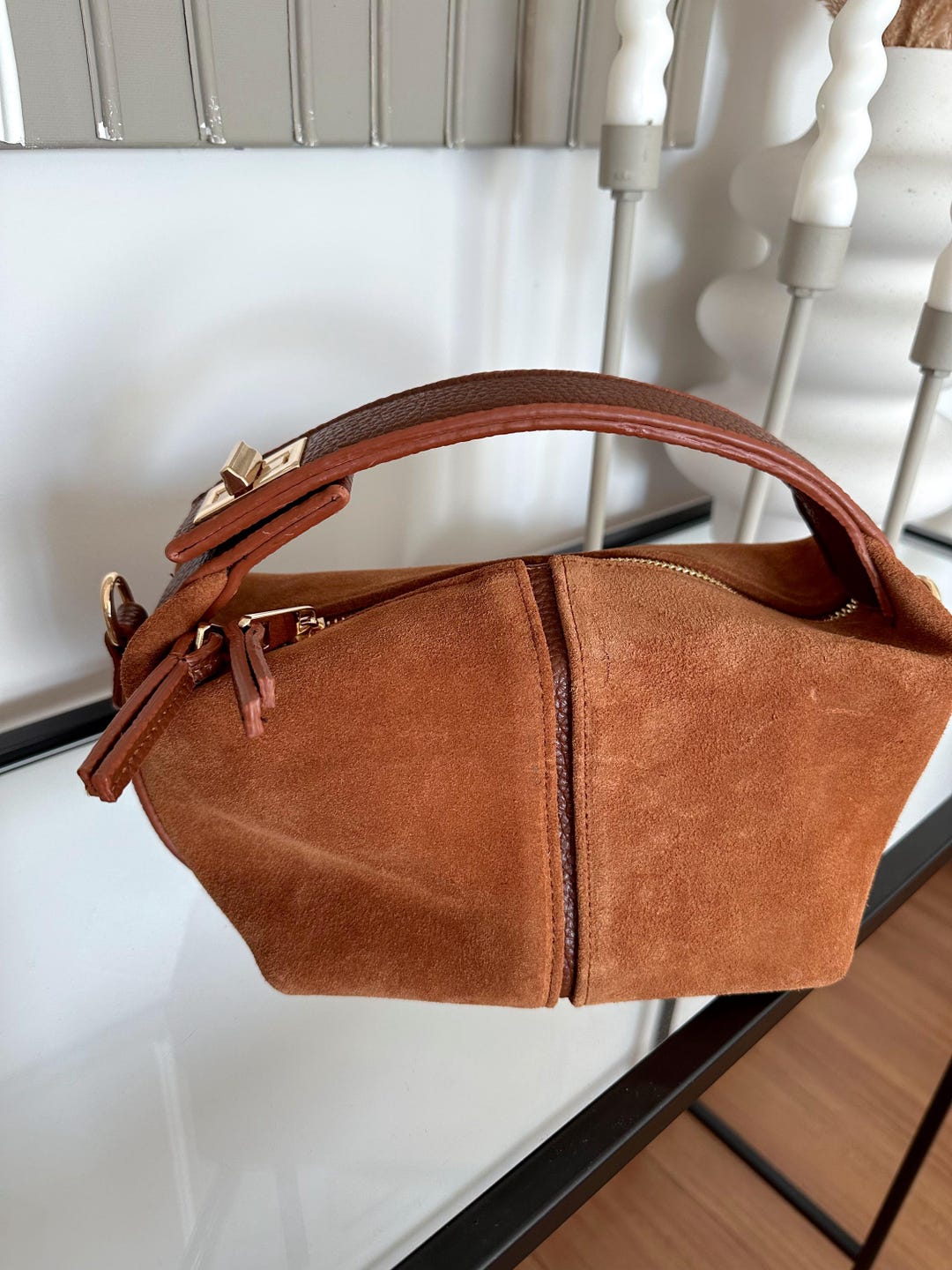 Mini Copper Suede Handbag, Genuine Leather Winter Clutch Bag ...