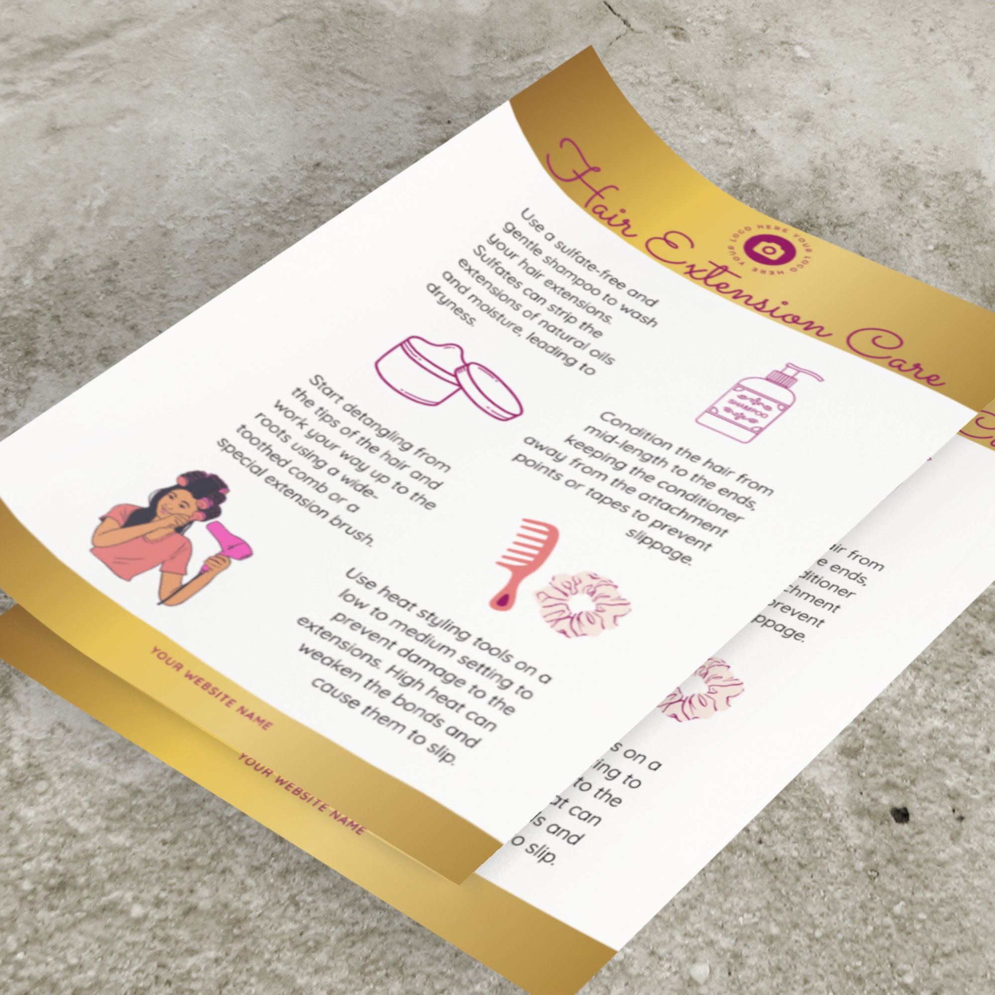 GOLD HAIR Extension Care CARD Black Women Hair Types Aftercare Hair ...