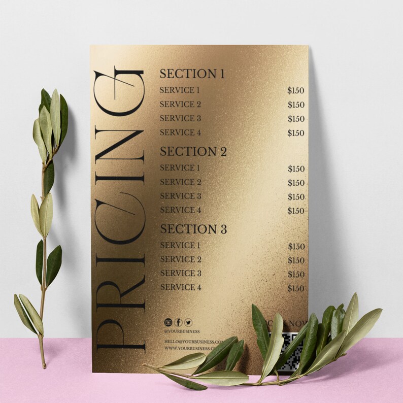 GOLD Price List Template, Beauty Salon Price List Body Contouring ...