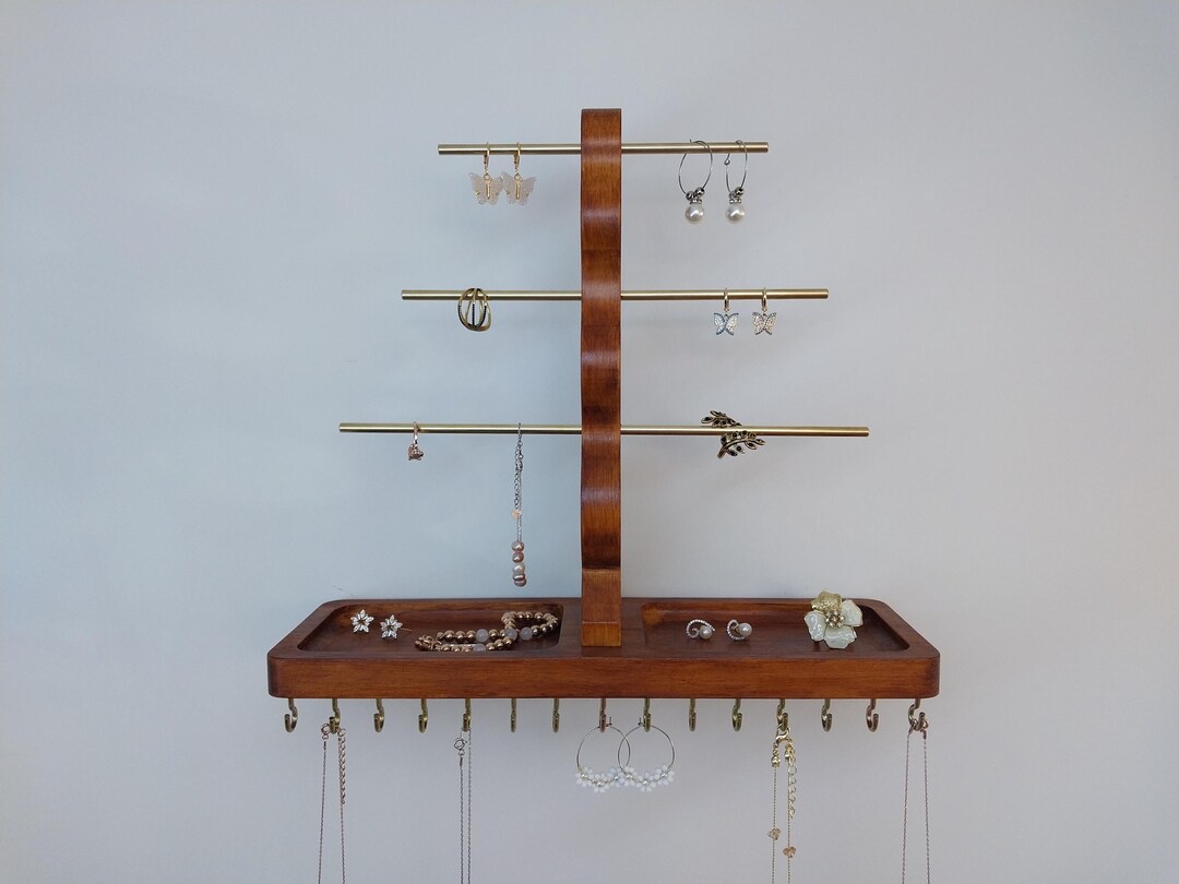 Jewelry Organizer, Wall Mount Floating Jewelry Holder, Hardwood ...