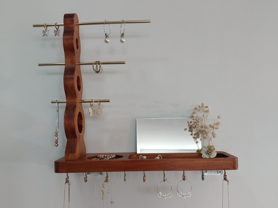 Jewelry Organizer, Wall Mount Floating Jewelry Holder, Hardwood ...