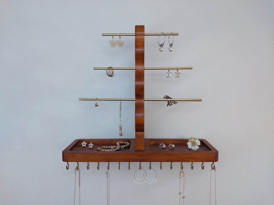 Jewelry Organizer, Wall Mount Floating Jewelry Holder, Solid Hardwood ...